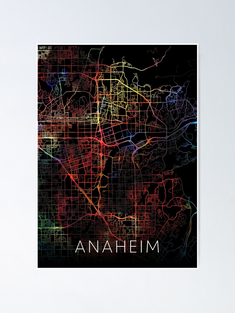 "Anaheim California City Street Map Dark Mode" Poster by map-lover ...