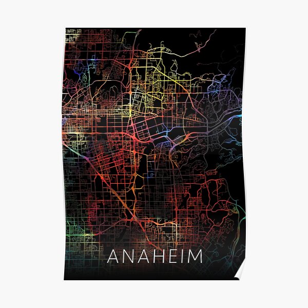 "Anaheim California City Street Map Dark Mode" Poster by map-lover ...