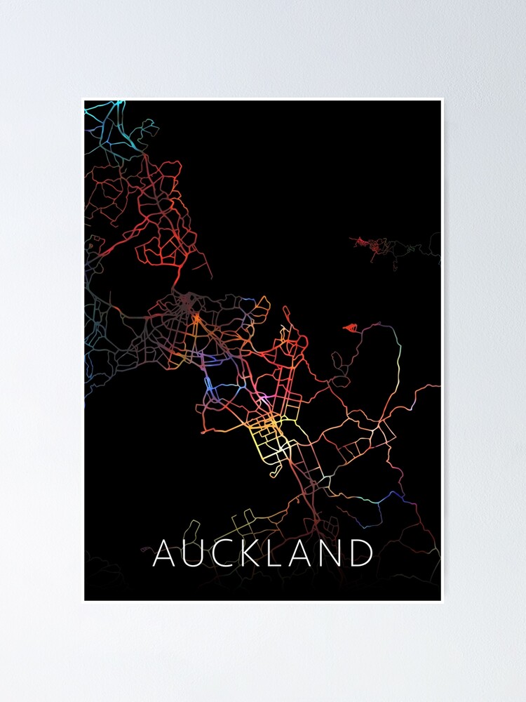 "Auckland New Zealand City Street Map Dark Mode" Poster for Sale by map ...