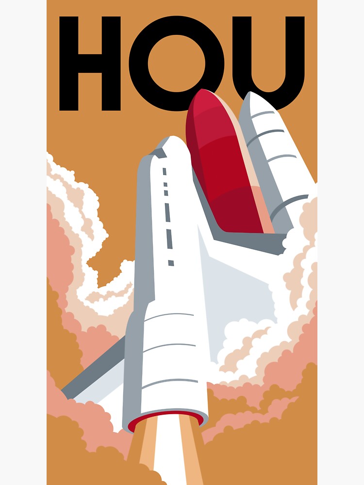 "Houston, Texas Minimalist Poster Featuring NASA Blast Off" Sticker for ...