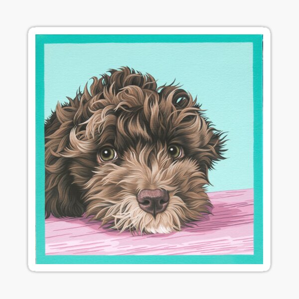 "Cute Labradoodle Puppy Painting, Chocolate Labradoodle Puppy Portrait ...