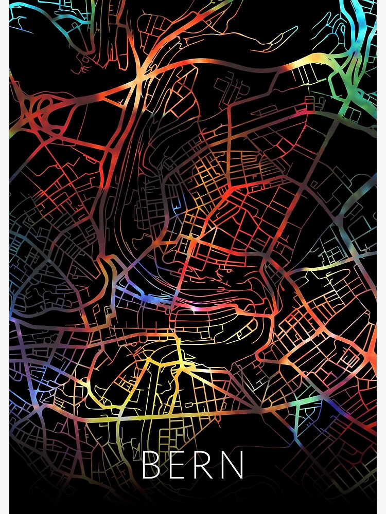 "Bern Switzerland City Street Map Dark Mode" Photographic Print by map ...