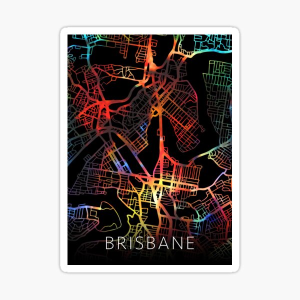 "Brisbane Australia City Street Map Dark Mode" Sticker for Sale by map ...