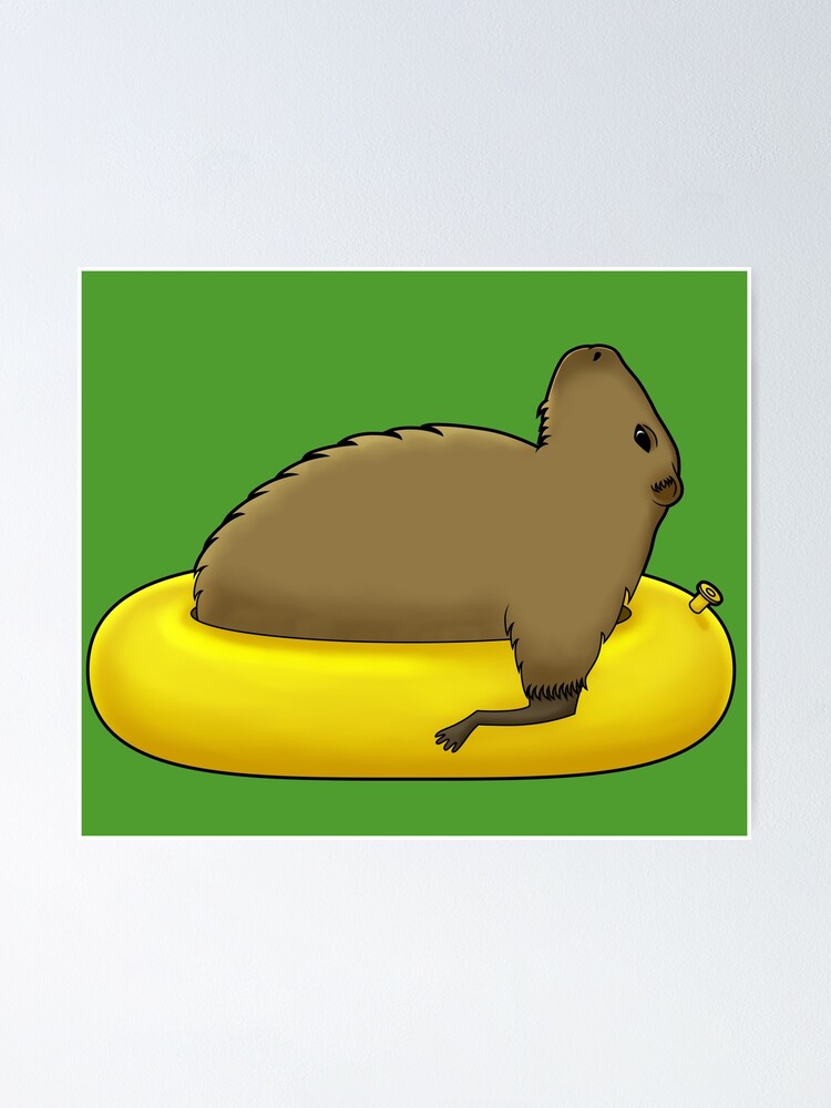 "Capybara relaxing on an inflatable ring" Poster for Sale by ...