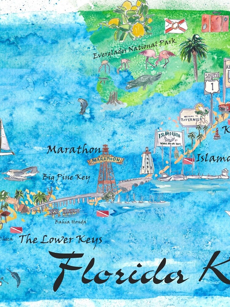 "Florida Keys Key West Marathon Key Largo Illustrated Travel Poster ...