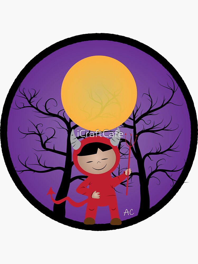 "Kid in devil costume" Sticker for Sale by iCraftCafe | Redbubble