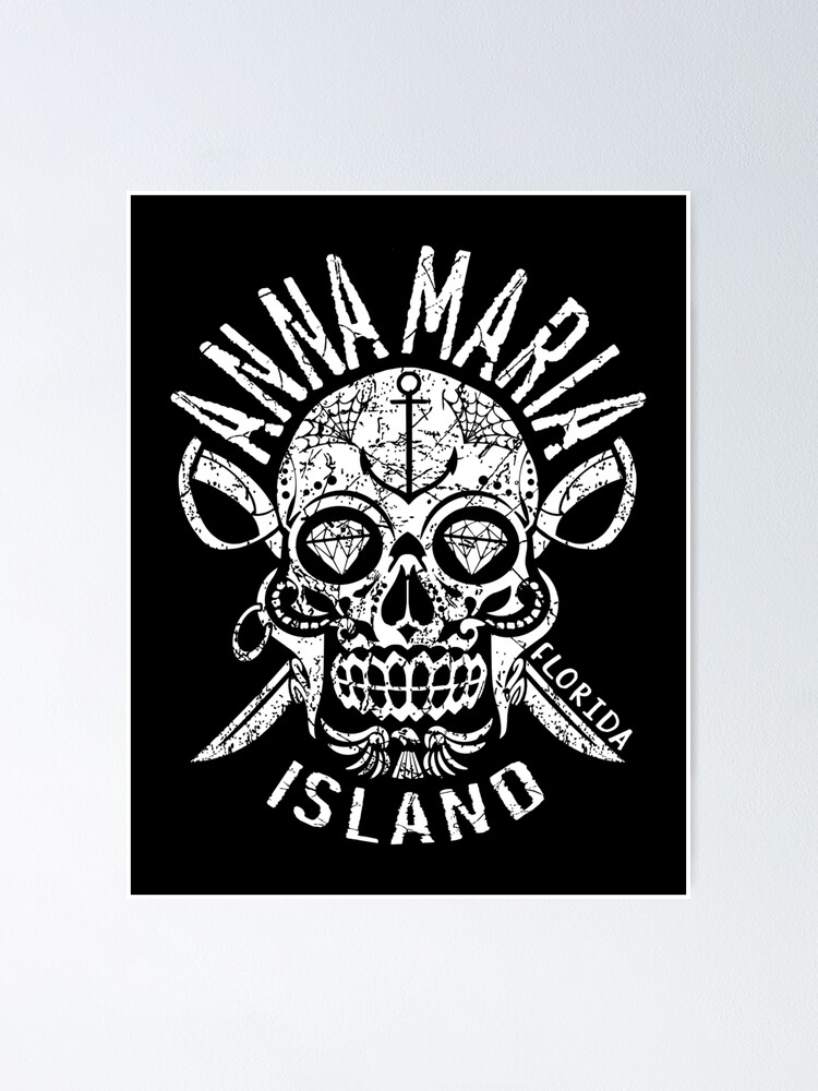Poster « Anna Maria Island Floride, Halloween Sugar Skull Crossbones ...