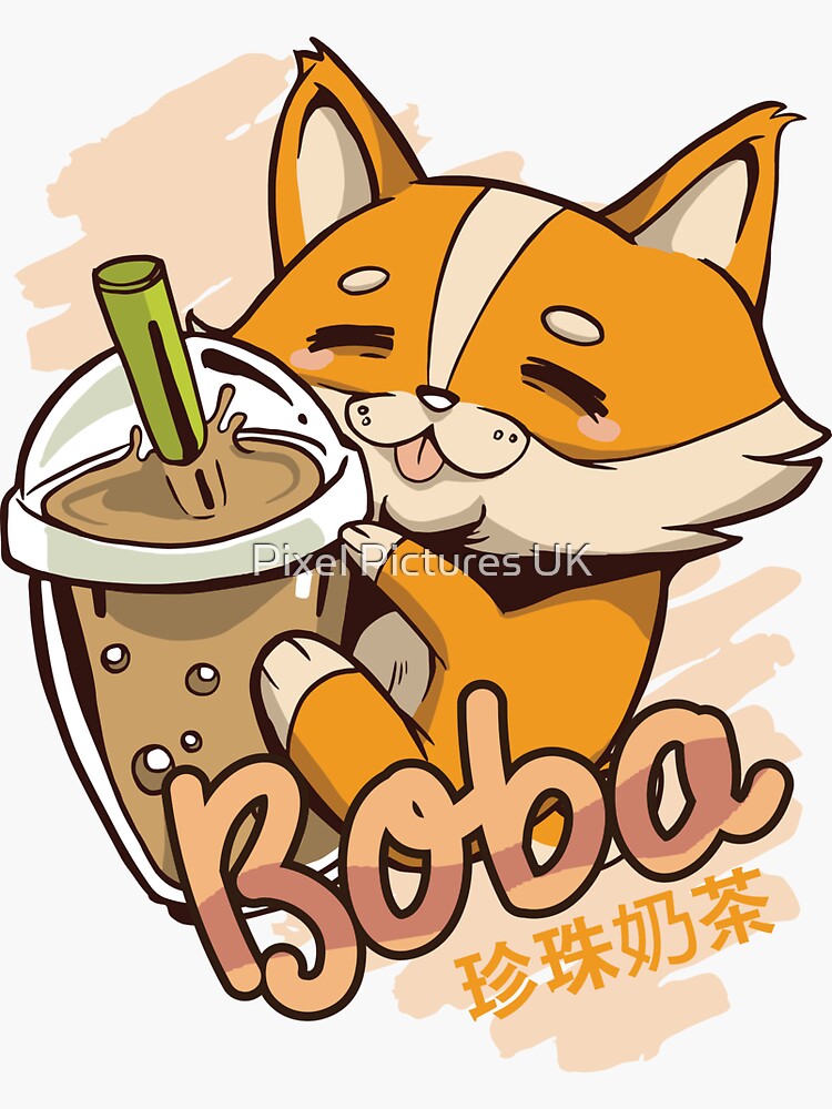 Sticker « Corgi Boba Bubble Tea Anime mignon de bande dessinée de ...