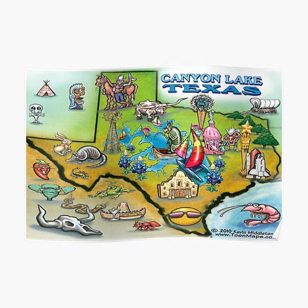 "Canyon Lake Texas Cartoon Map" Poster by kevinmiddleton | Redbubble