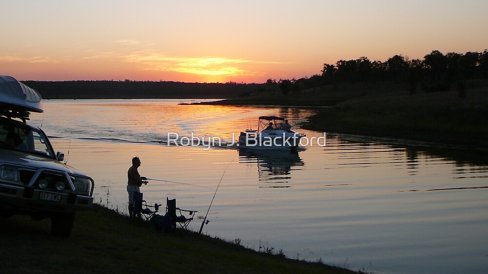 "Fishing at Sunset, Lake Boondooma" by Robyn J. Blackford | Redbubble