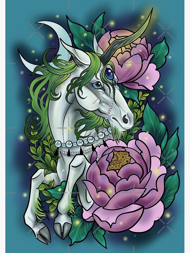 "Wild Dreamrunner Unicorn with flowers and moon + background" Poster for Sale by katmewkitty ...