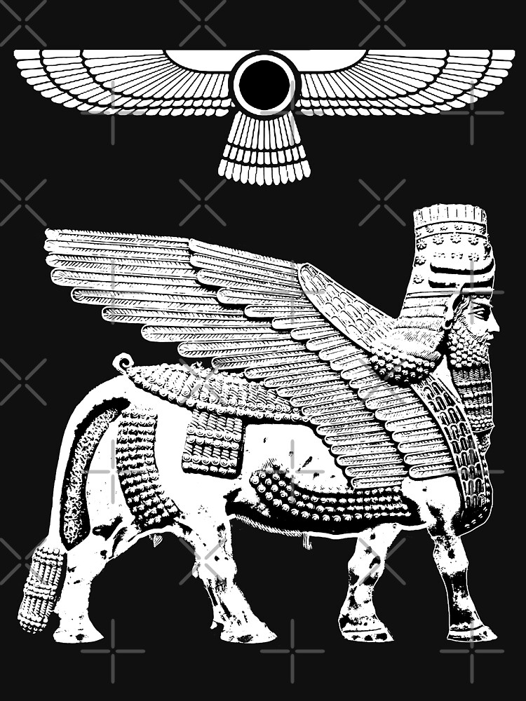 "Assyrian Winged Lamassu Bull and Ashur Winged Sun Disc" T-shirt for ...