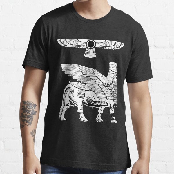 "Assyrian Winged Lamassu Bull and Ashur Winged Sun Disc" T-shirt for ...