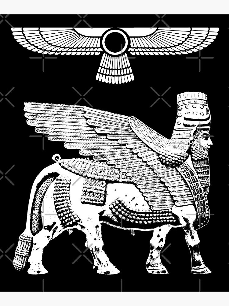 "Assyrian Winged Lamassu Bull and Ashur Winged Sun Disc" Poster by ...