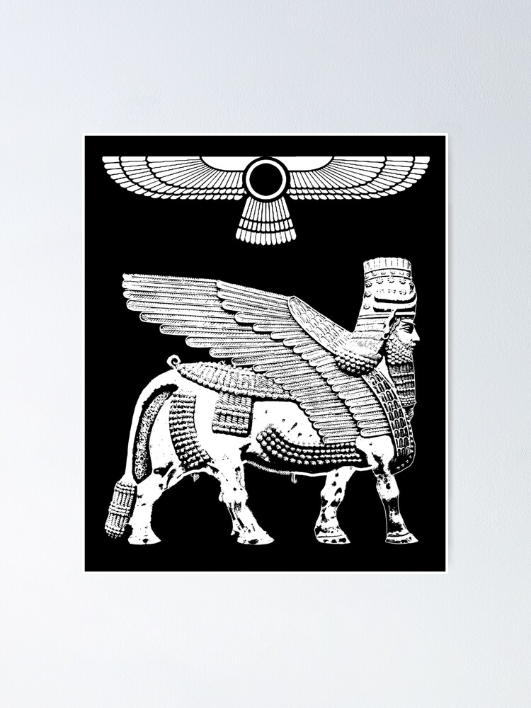 "Assyrian Winged Lamassu Bull and Ashur Winged Sun Disc" Poster by ...