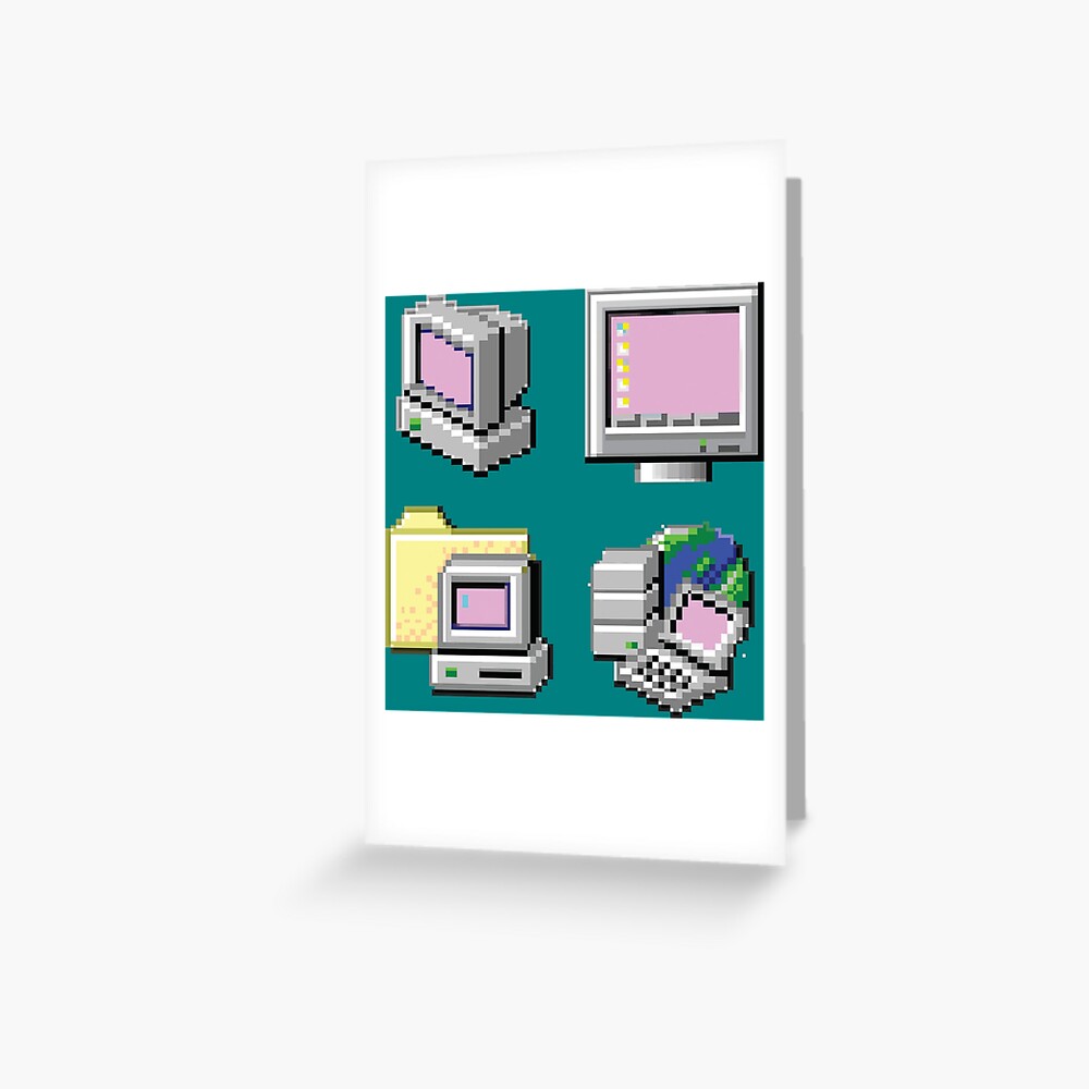 "Pink Windows 98 Desktop Icons Set Classic Green Background" Greeting ...