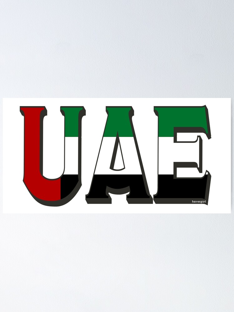 "UAE United Arab Emirates Font with Emirati Flag" Poster for Sale by ...