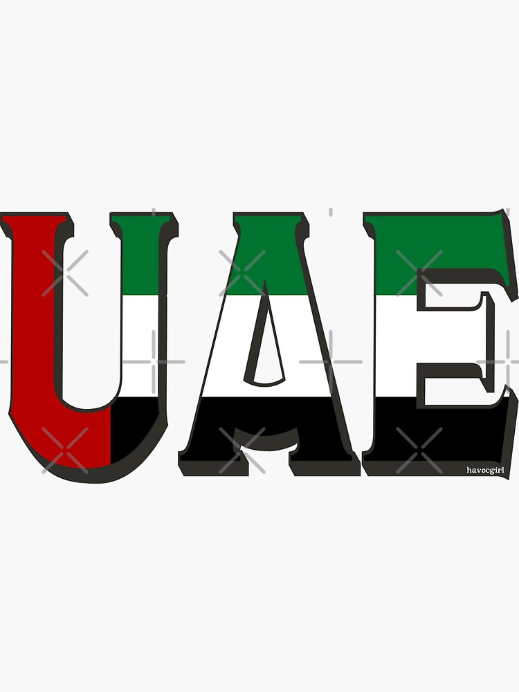 "UAE United Arab Emirates Font with Emirati Flag" Sticker for Sale by ...
