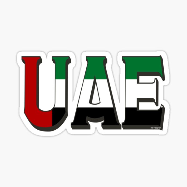 "UAE United Arab Emirates Font with Emirati Flag" Sticker for Sale by ...