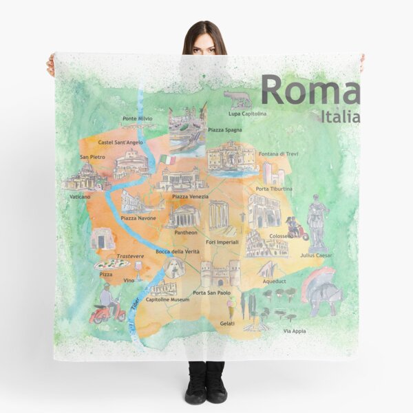 "Rome Italy Illustrated Travel Poster Favorite Map Tourist Highlights ...
