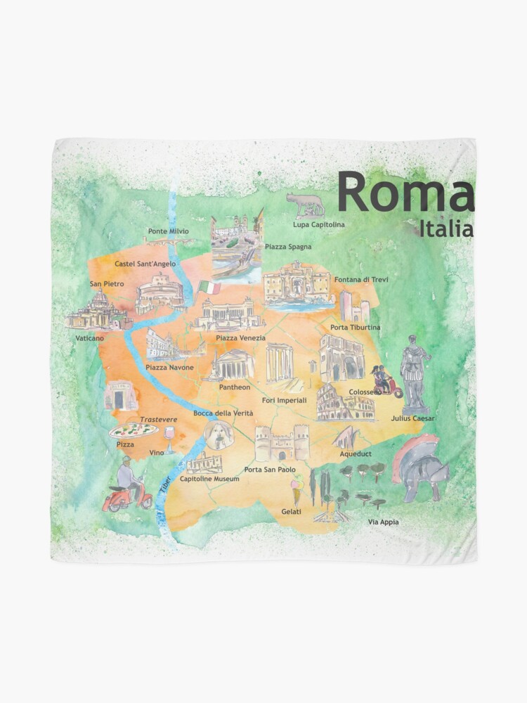 "Rome Italy Illustrated Travel Poster Favorite Map Tourist Highlights ...
