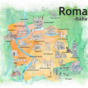 "Rome Italy Illustrated Travel Poster Favorite Map Tourist Highlights ...