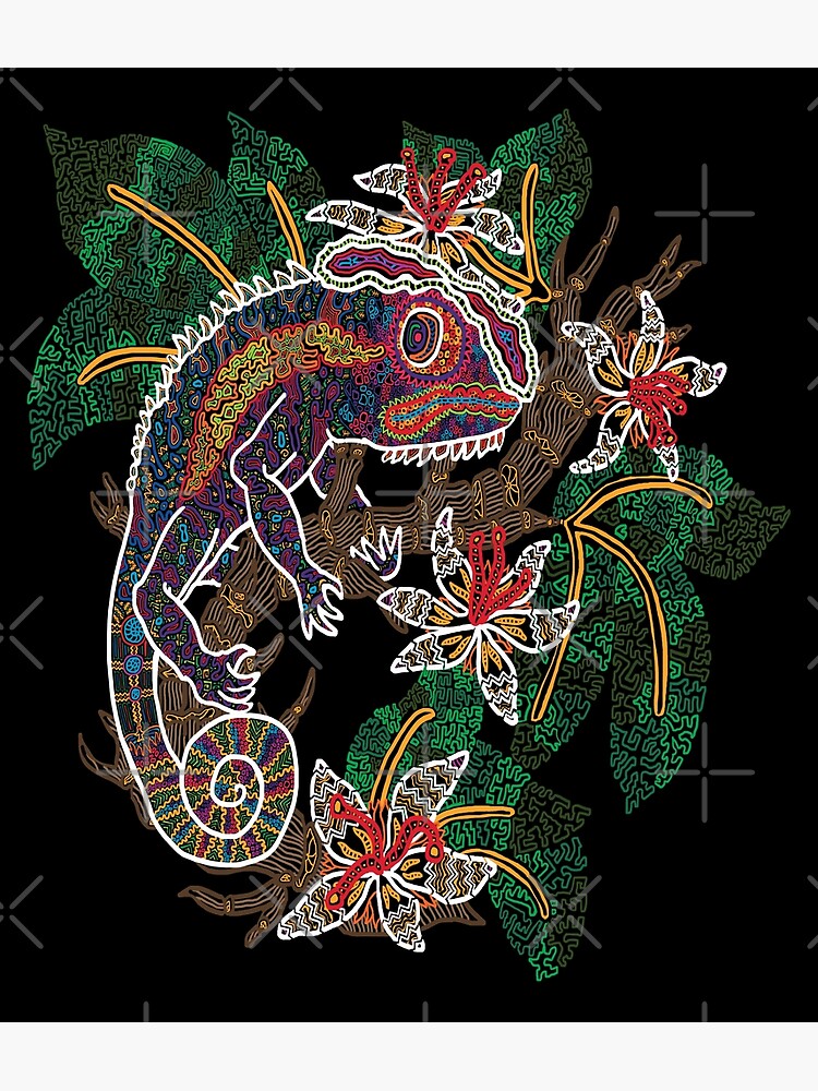 "PSYCHEDELIC TRIPPY HORROR VACUI ANIMAL CHAMELEON ON BRANCH - linework ...