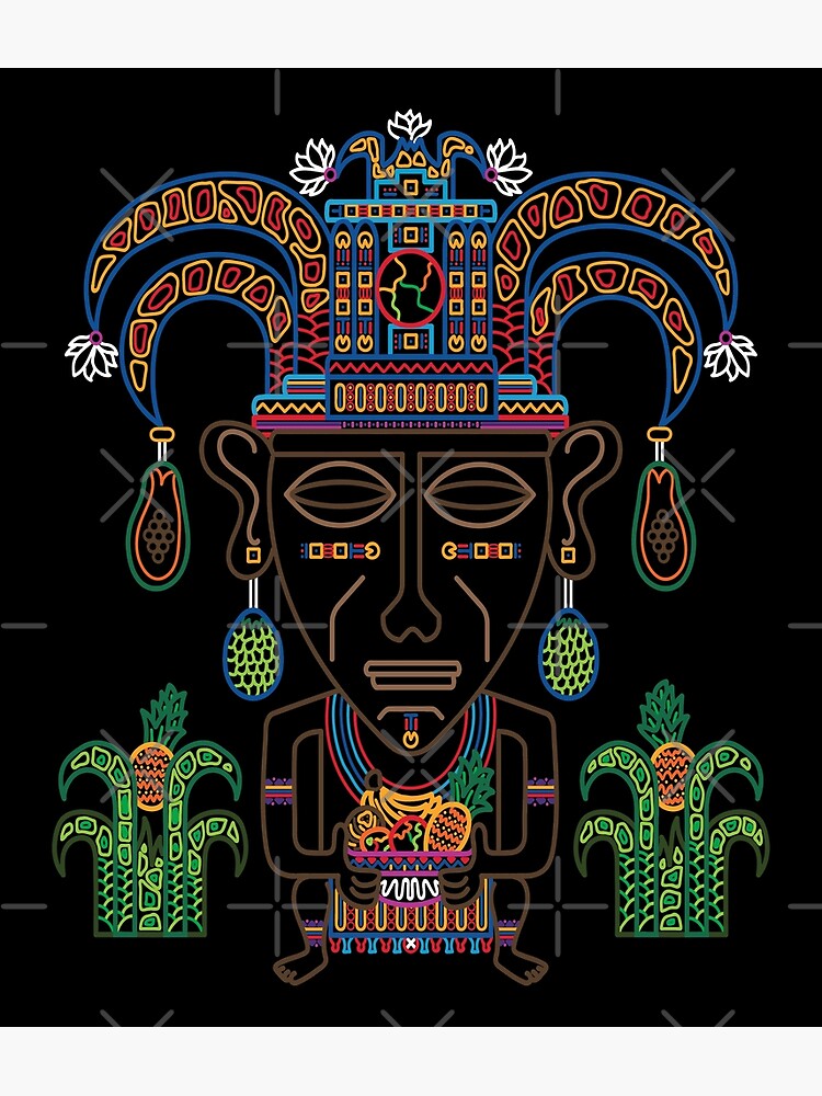 " MUISCA CHIBCHA COLOMBIA FRUIT INDIAN MASK - linework" Poster by ...