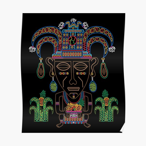 " MUISCA CHIBCHA COLOMBIA FRUIT INDIAN MASK - linework" Poster by ...