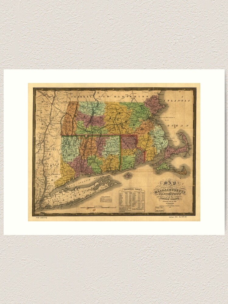 "Vintage 1831 Map of the state of Rhode Island, Connecticut, and ...