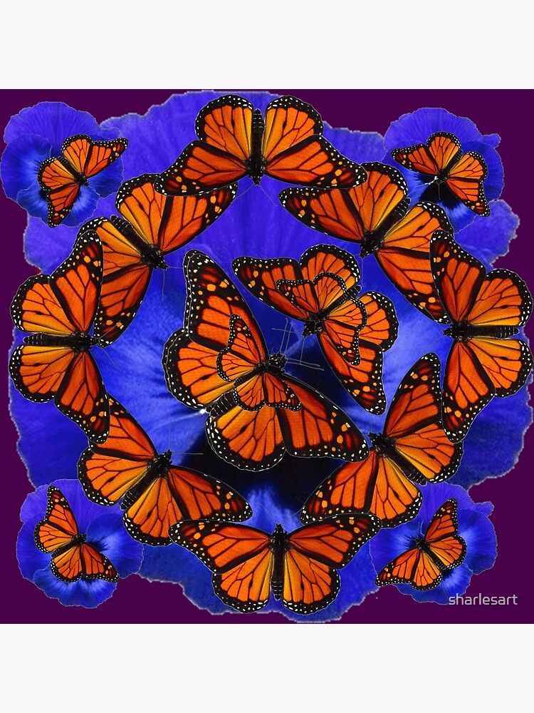 "GEOMETRIC ORANGE MONARCH BUTTERFLIES ON PURPLE COLOR ART" Poster by ...