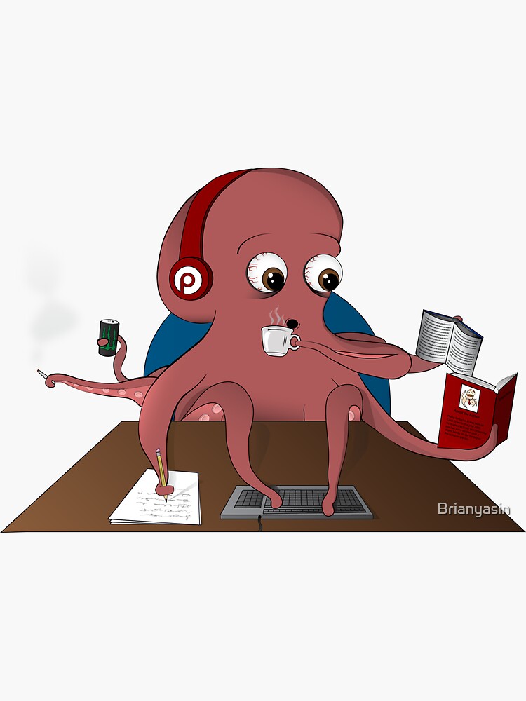 "Octopus College Student" Sticker by Brianyasin | Redbubble