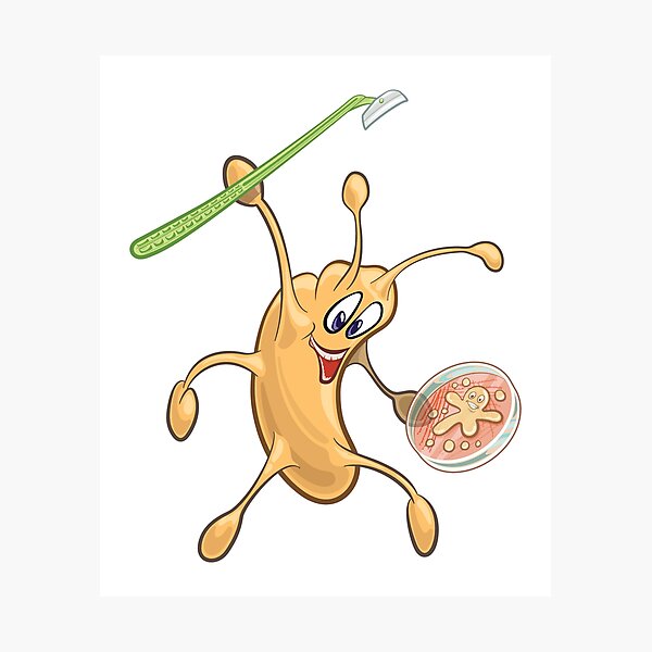 "Cute Microbiology Cartoon - Bacteria Microbe holding Cell Scraper and ...