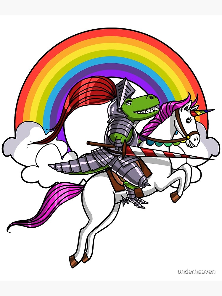 Póster «T-Rex Dinosaur Knight Riding Unicorn» de underheaven | Redbubble