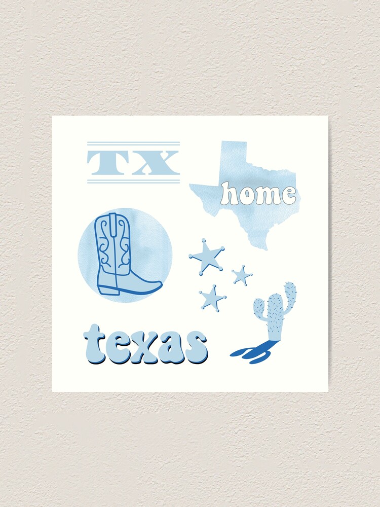"Light Blue Watercolor Texas US State Sticker Pack" Art Print by The ...