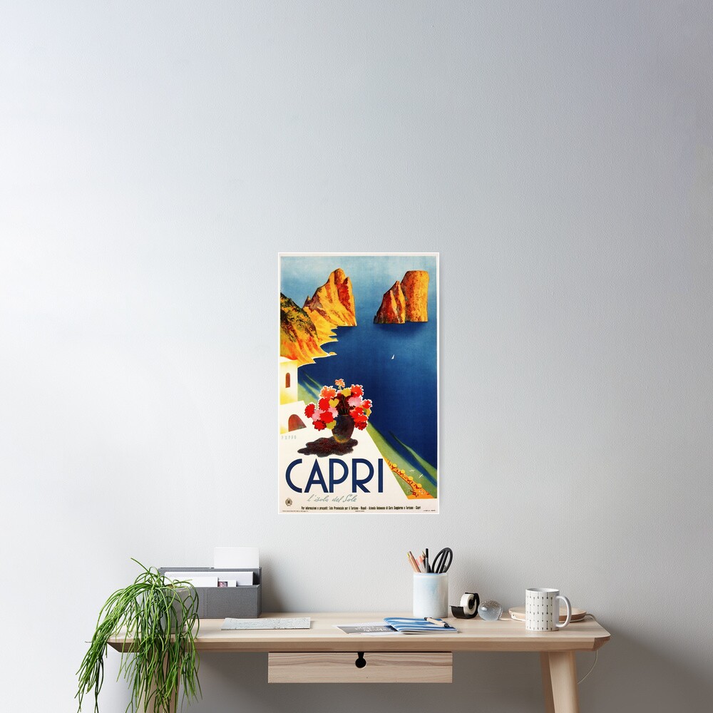 "CAPRI Island in the Sun NAPLES ITALY Travel Poster Vintage Art Deco ...