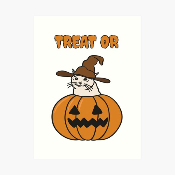 "Trick or Treat Halloween Meme of a Crying Cat In Pumpkin Jack O ...