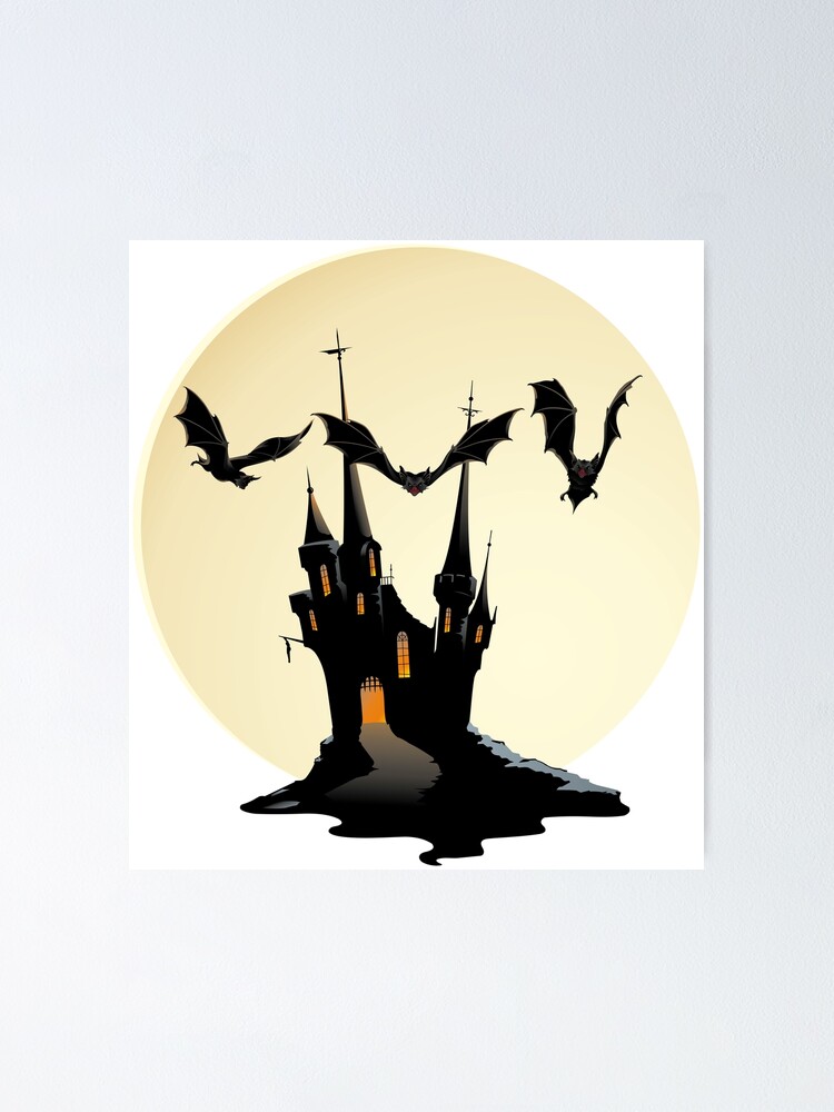 "Ghost castle in the moonlight with bats." Poster by emphatic | Redbubble