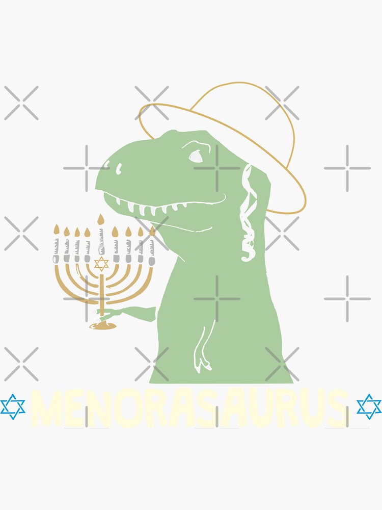 "Cute Hanukkah Jewish dinosaur rex Menorasaurus holding Menorah lights ...