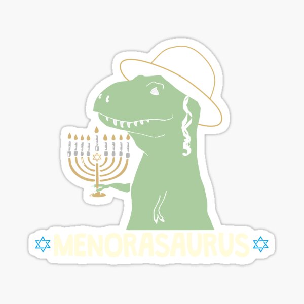 "Cute Hanukkah Jewish dinosaur rex Menorasaurus holding Menorah lights ...