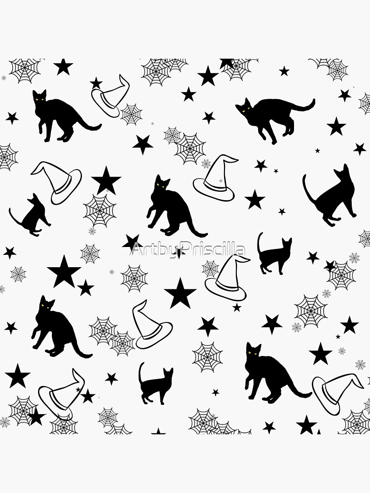 "Black Cats, Witches pattern. Hocus Pocus" Sticker by ArtbyPriscilla ...