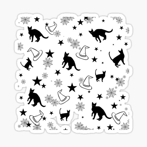 "Black Cats, Witches pattern. Hocus Pocus" Sticker by ArtbyPriscilla ...