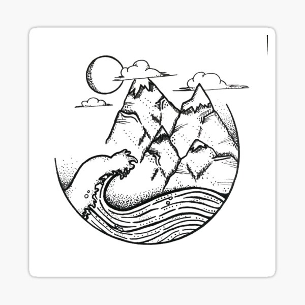 "Geometric Mountain and Wave" Sticker by emmaspencr | Redbubble