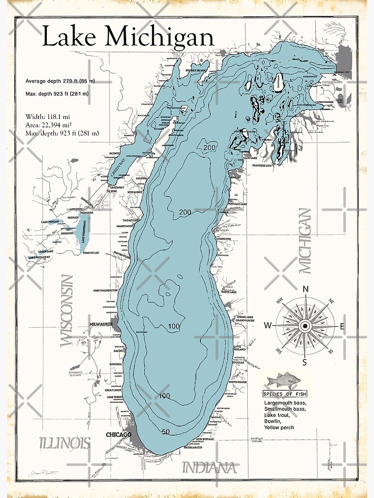 "Lake Michigan Map" Art Board Print for Sale by Jean Plout | Redbubble
