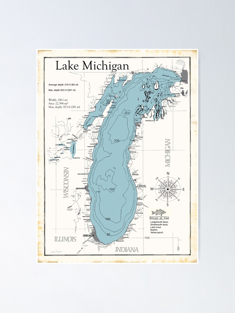 "Lake Michigan Map" Poster for Sale by Jean Plout | Redbubble