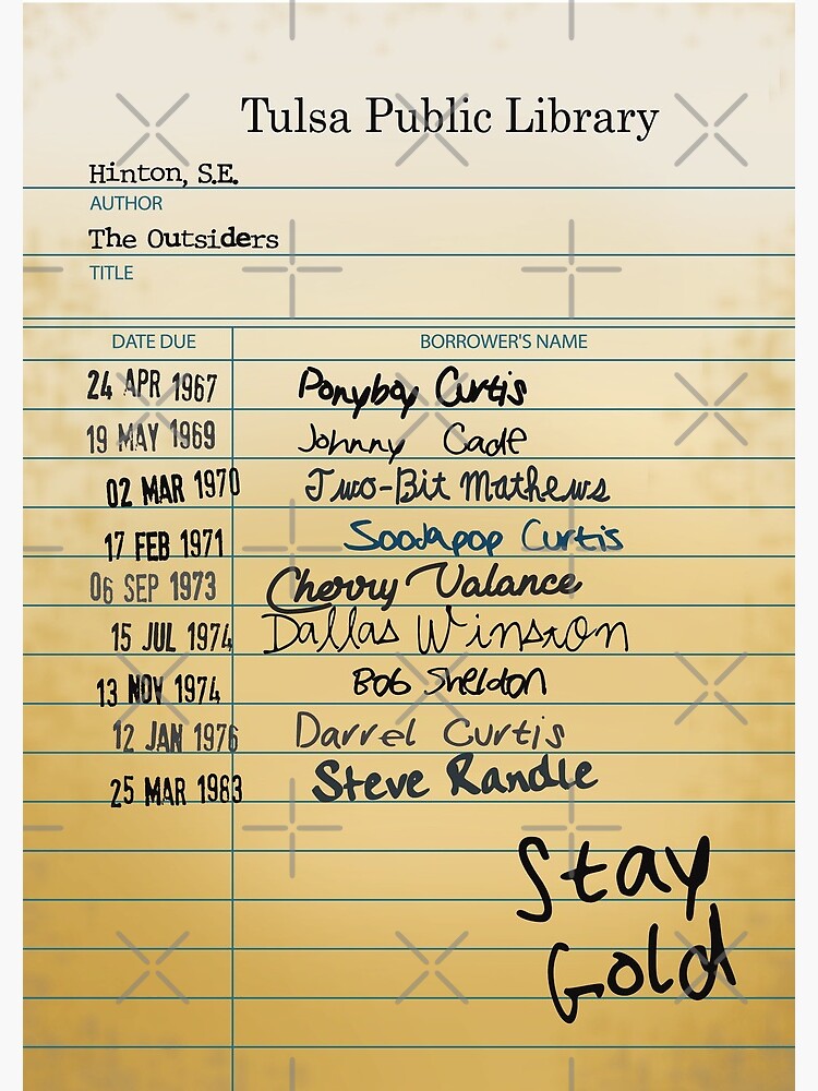 "S.E. Hinton's The Outsiders Library Card" Journal for Sale by ...