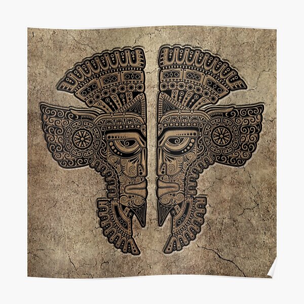 "Stone Aztec Twins Mask Illusion" Poster for Sale by JeffBartels ...