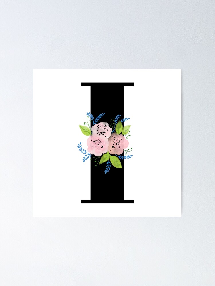 "letter i monogram pink rose flower" Poster by atevern | Redbubble
