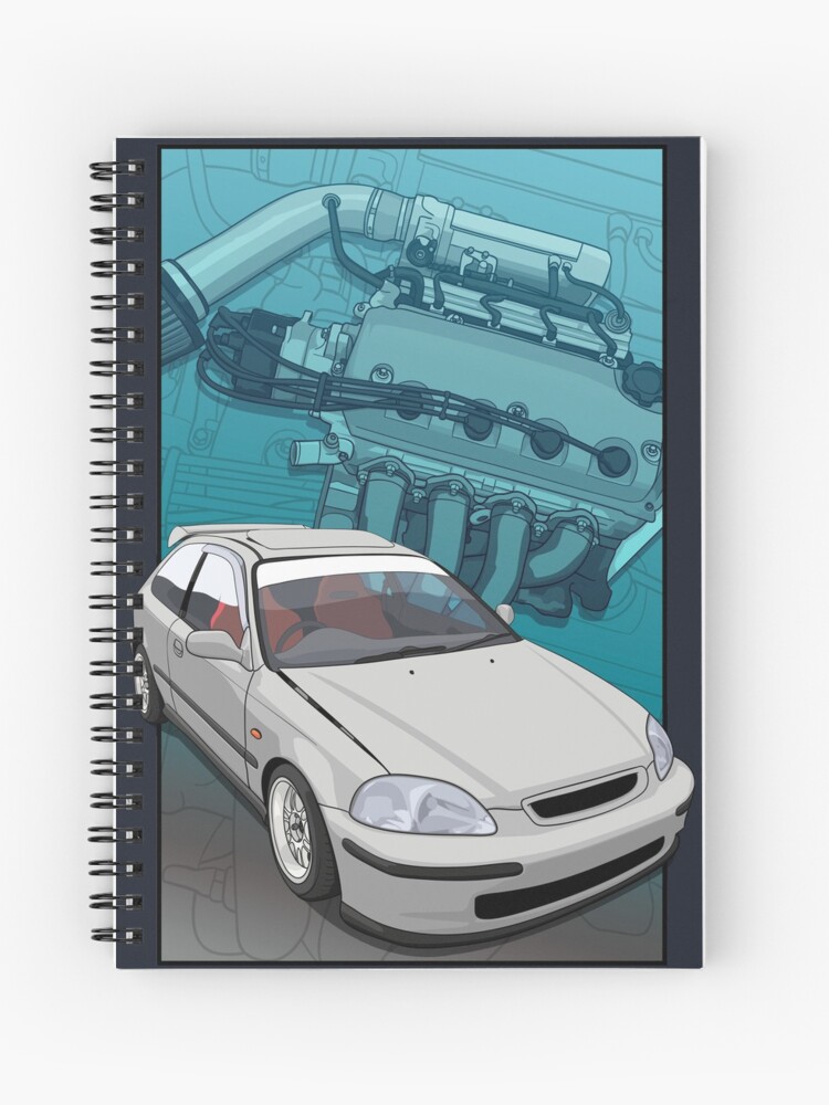 "Civic EK / EJ with a D16 backdrop" Spiral Notebook for Sale by ...