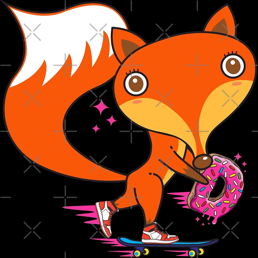 "Skater Fox loves donut D" by plushism | Redbubble